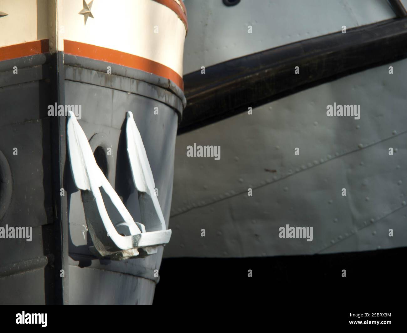 Detail of the bow of a ship with a prominent anchor, Dordrecht. The ...
