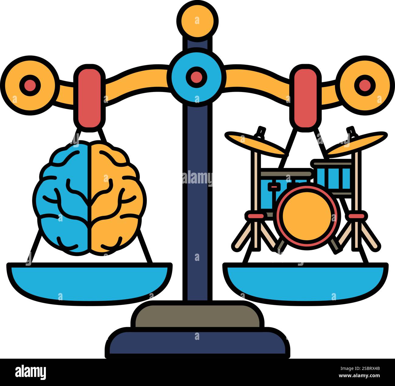 A scale with a brain on one side and a drum on the other. The scale is ...