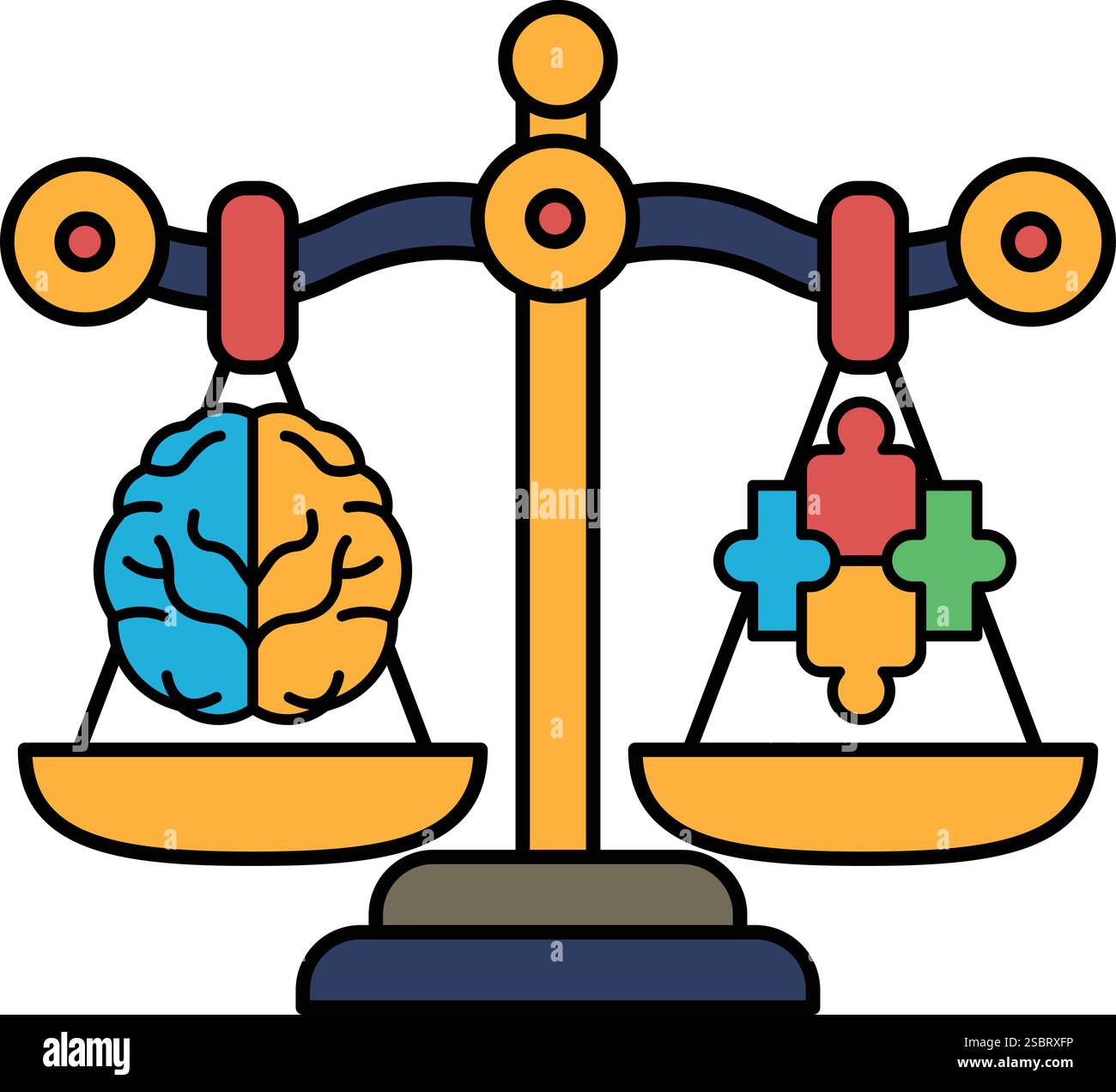 A scale with a brain on one side and a puzzle on the other. The scale ...