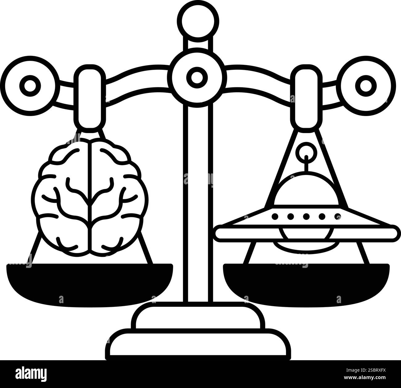 A black and white drawing of a scale with a brain on one side and an ...