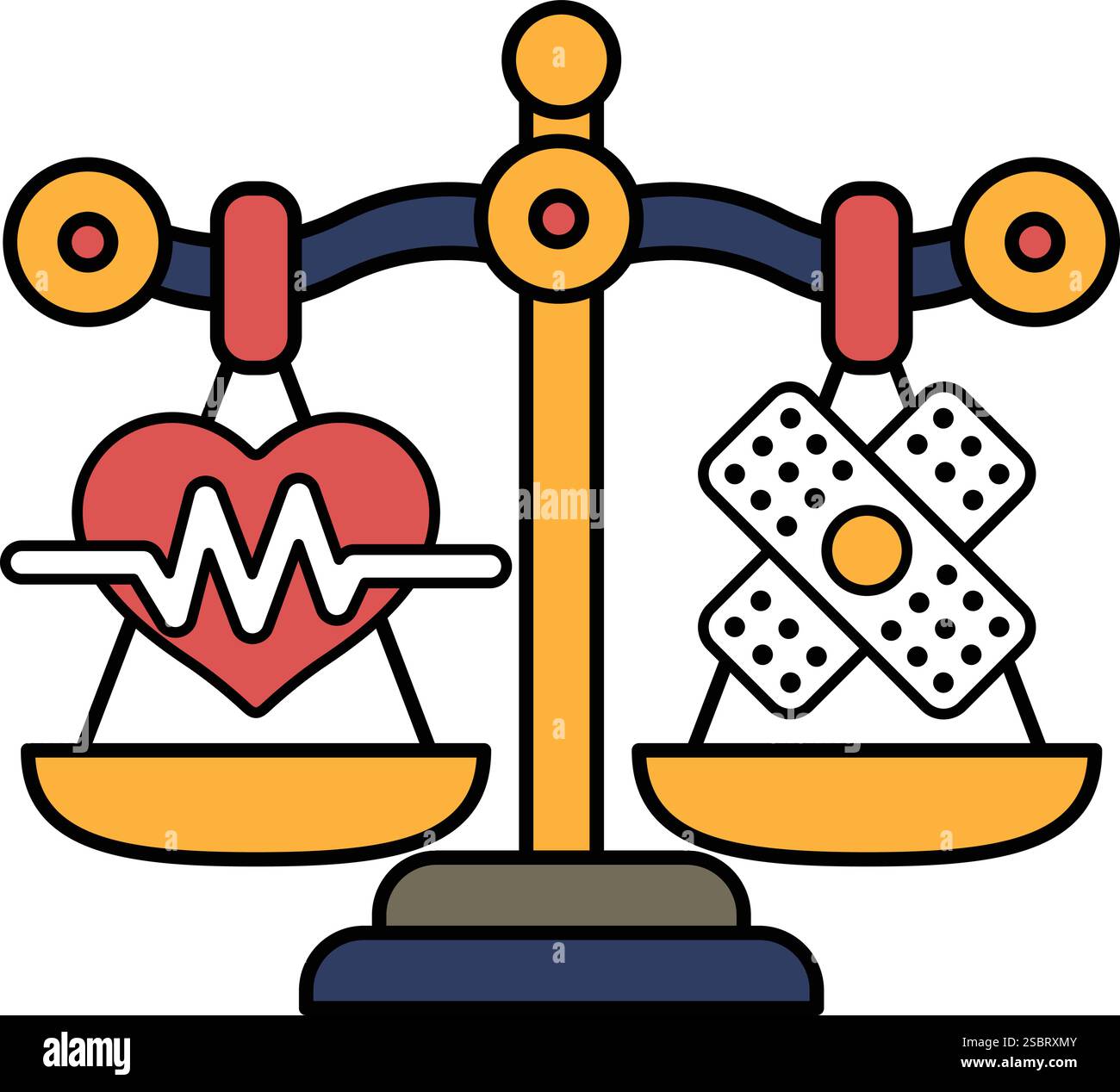 A scale with a heart on one side and a bandaged hand on the other. The ...