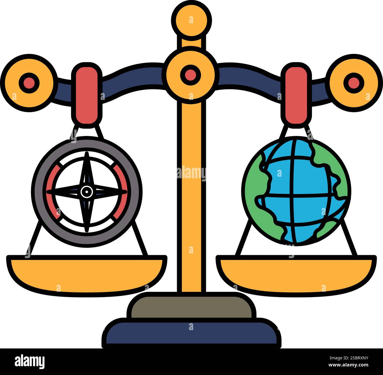 A scale with a compass on one side and a globe on the other. The ...