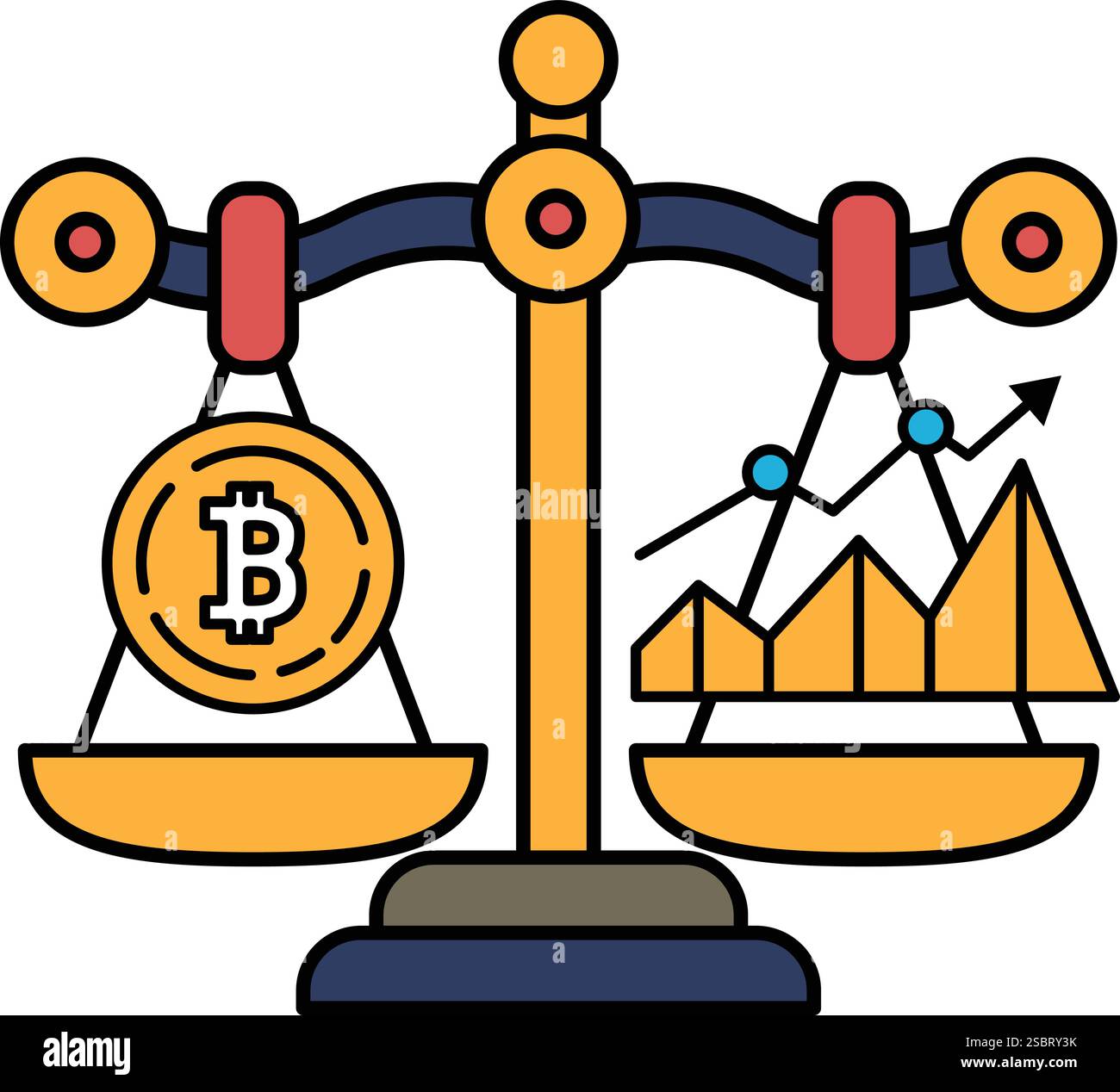 A scale with a coin on one side and a graph on the other. The coin is ...