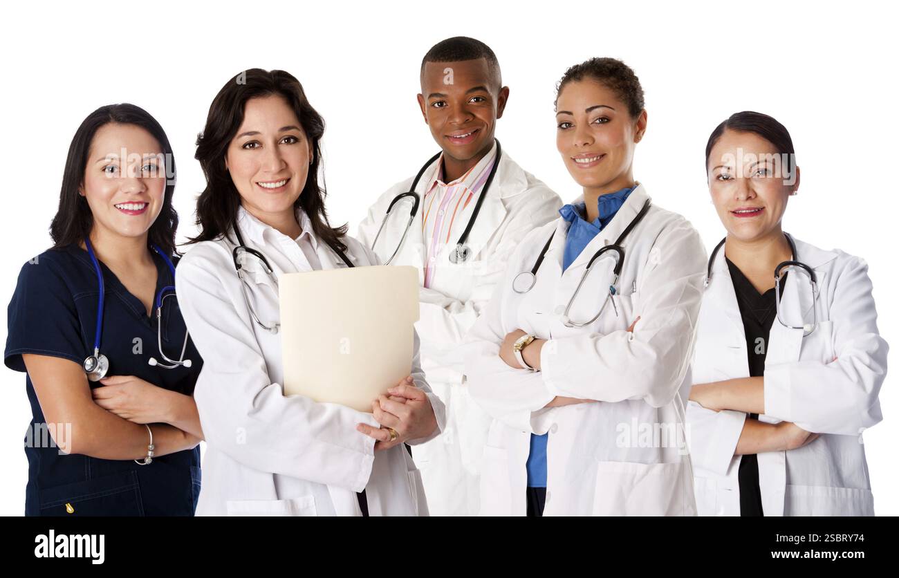 Happy smiling doctor nurse practitioner medical team standing together ...