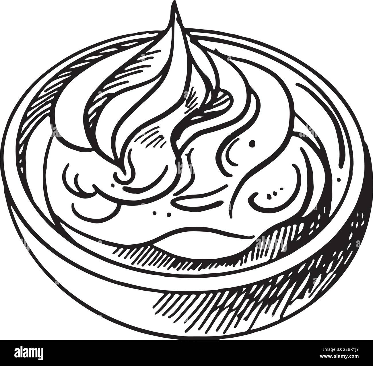 Sauce bowl outline icon vector illustration. Line hand drawing BBQ ...