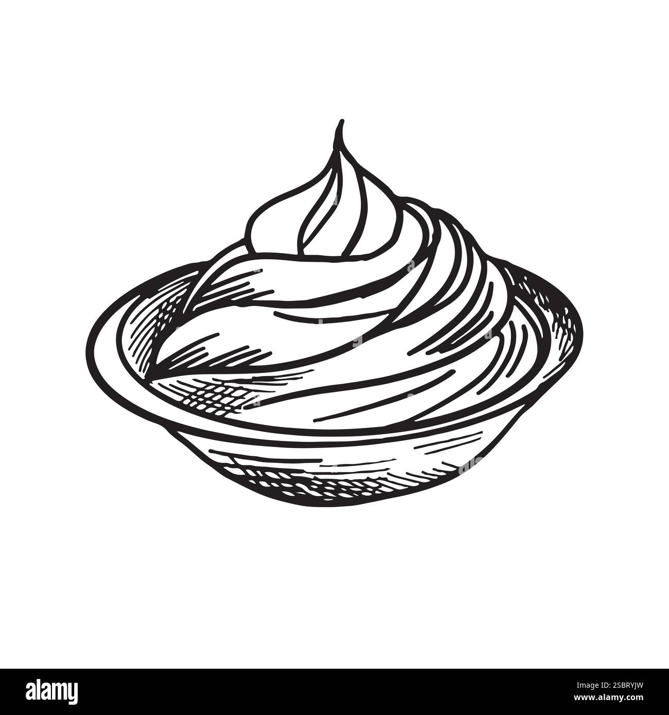 Sauce bowl outline icon vector illustration. Line hand drawing BBQ ...