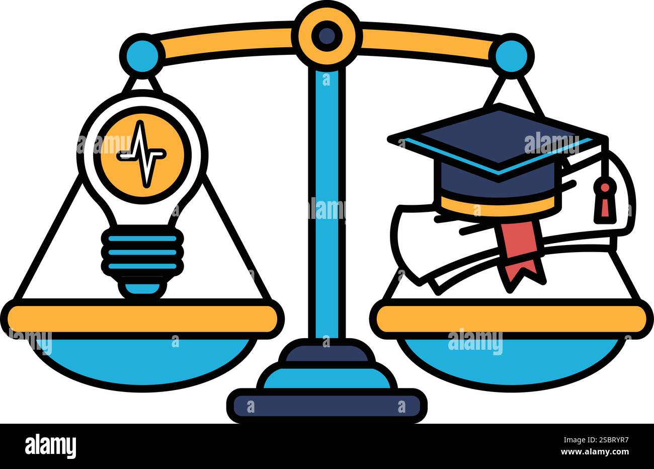 A scale with a light bulb on one side and a graduation cap on the other ...