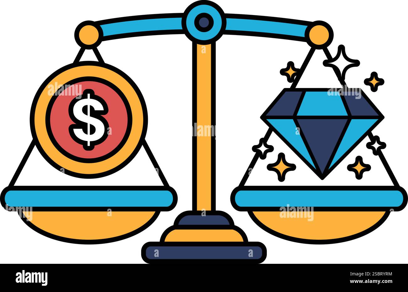 A drawing of a scale with a dollar sign on one side and a diamond on ...