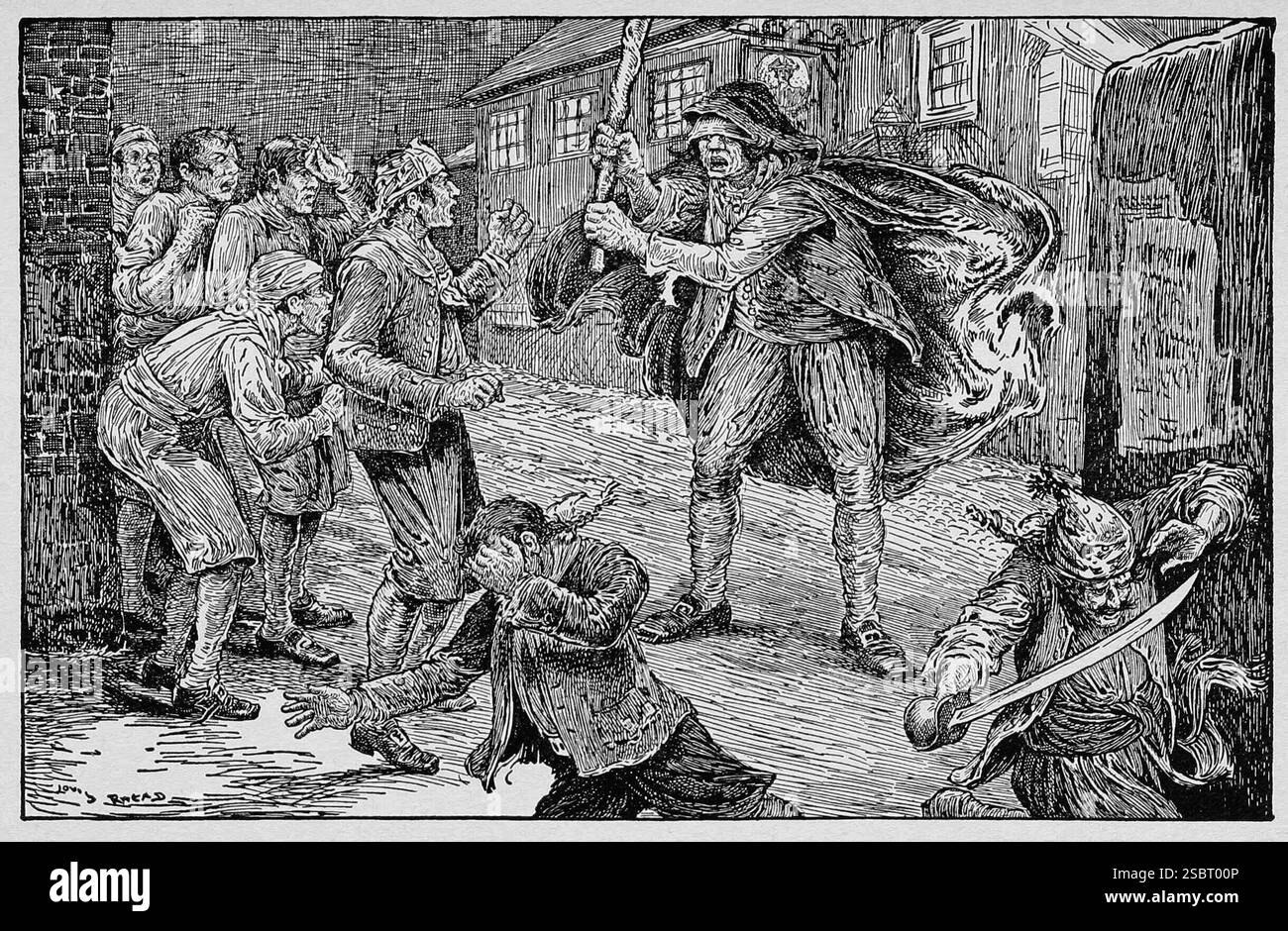 Treasure Island illustration by Louis Rhead, circa 1915. Blind Pew strikes out with his stick at ...