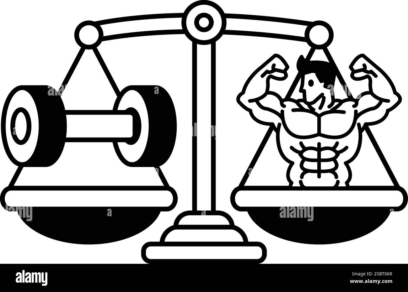 A man with a muscular build is on one side of a scale, while a tire is ...