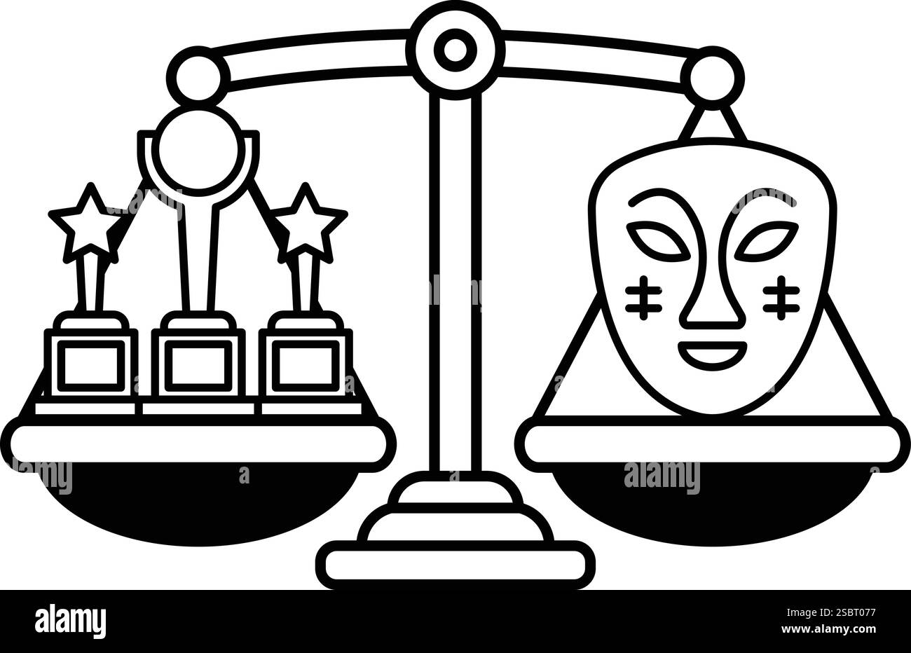 A scale with a mask on one side and three stars on the other. The scale ...