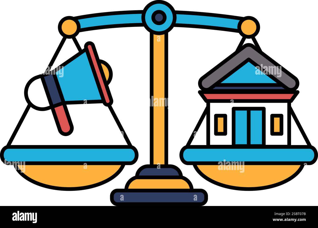 A scale with a microphone on one side and a building on the other. The ...