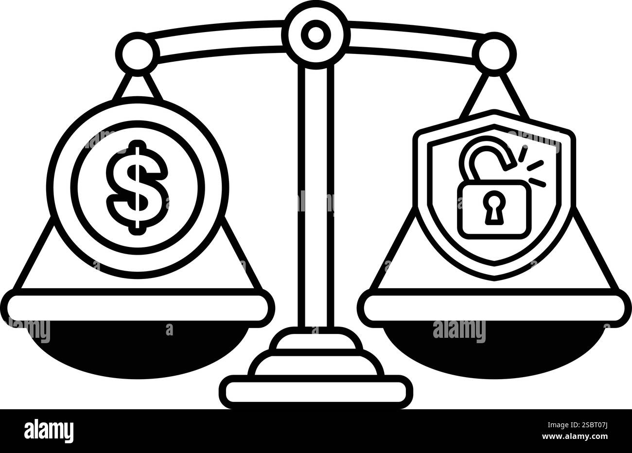 A scale with a dollar sign on one side and a lock on the other. The ...