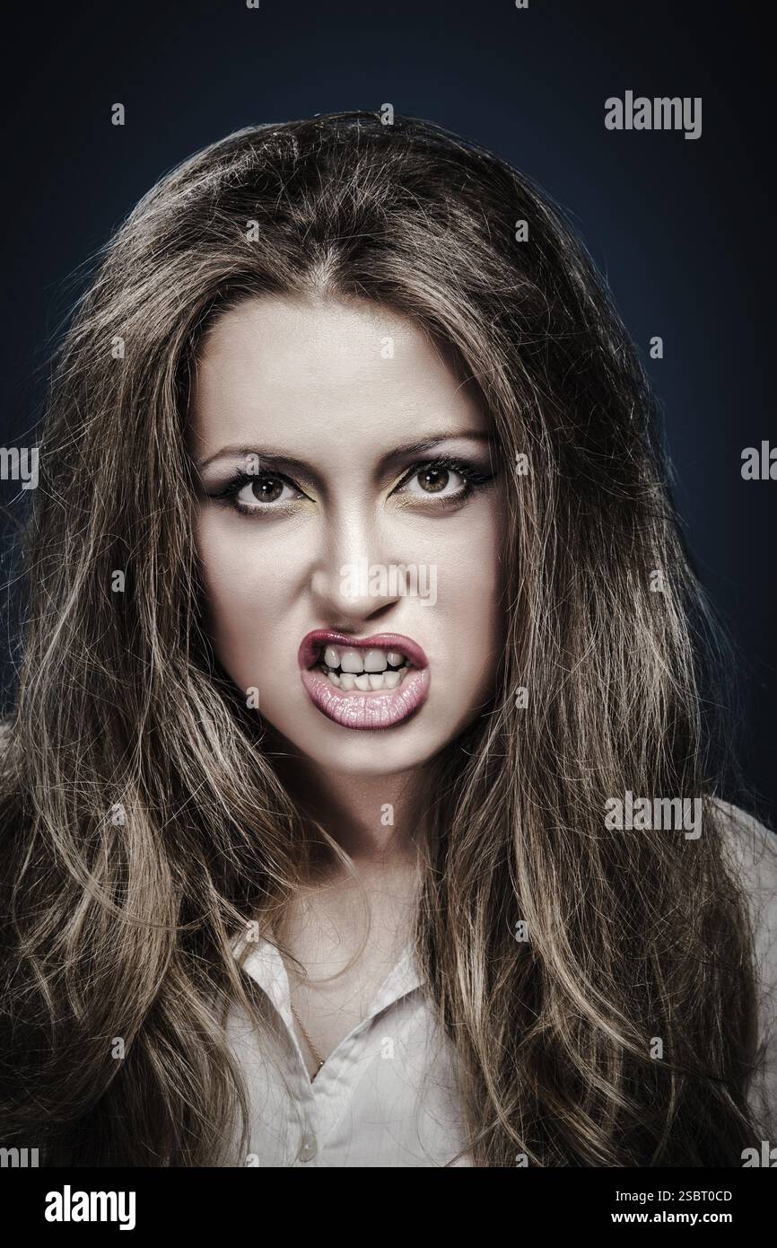 Portrait young angry woman with bad attitude. Negative human emotion ...