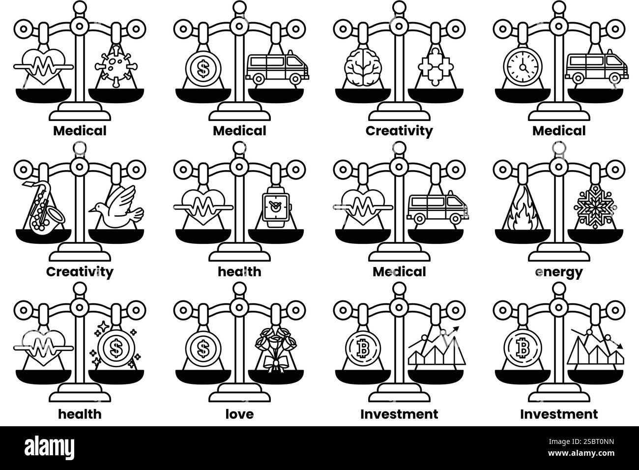 A Set of illustrations in the concept of scales and various things in ...