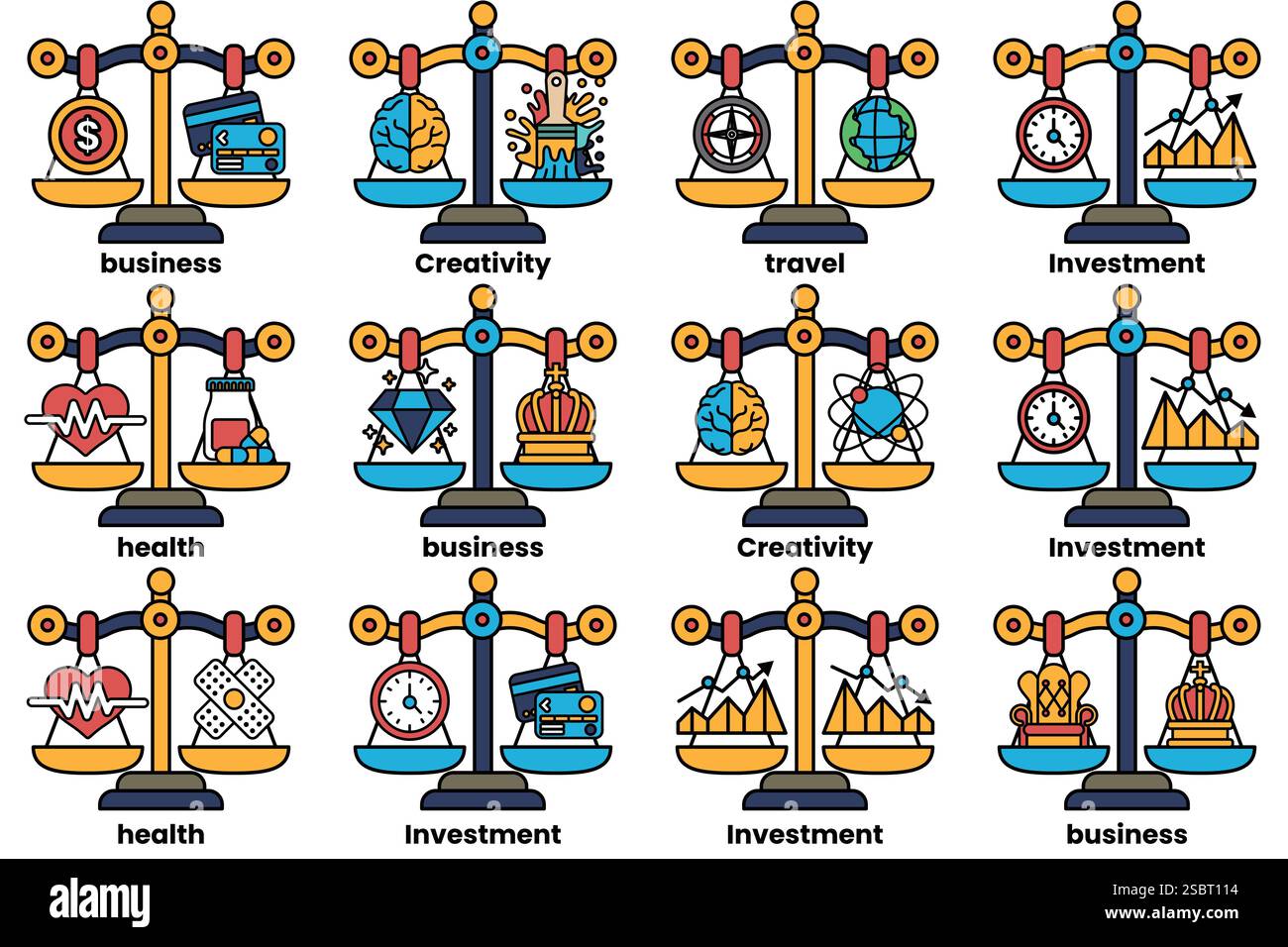 A Set of illustrations in the concept of scales and various things in ...