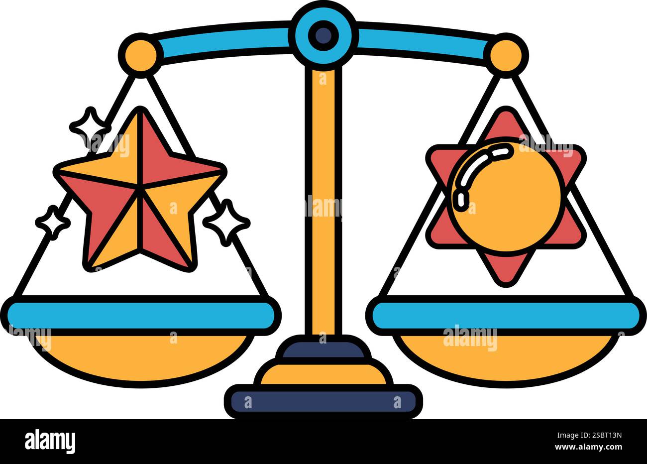 A scale with a star on one side and a sun on the other. The scale is ...
