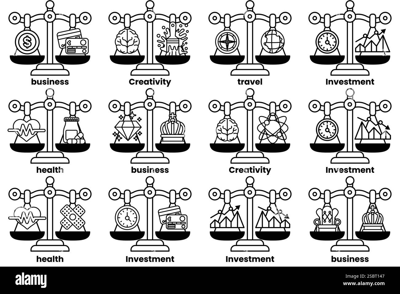 A Set of illustrations in the concept of scales and various things in ...
