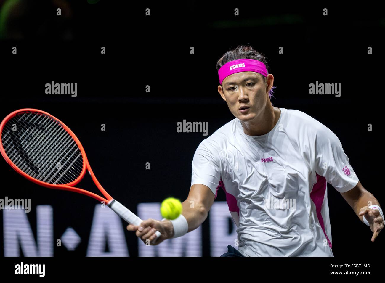 Rotterdam, Netherlands. 04th Feb, 2025.ROTTERDAM - Zhizhen Zhang (CHN) in action against Andrey ...