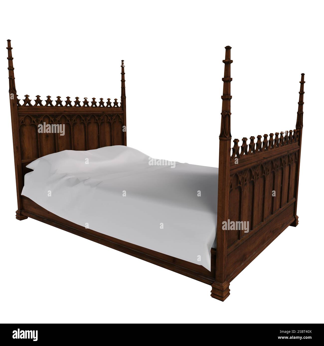 A beautifully crafted wooden canopy bed showcasing detailed gothic ...