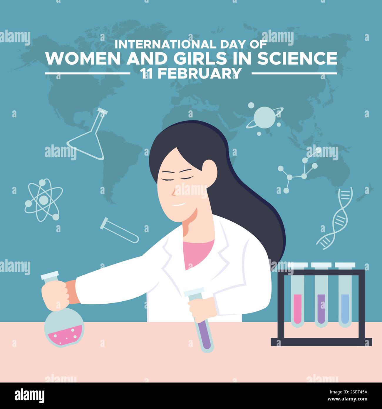 International day of women and girls in Science theme vector ...