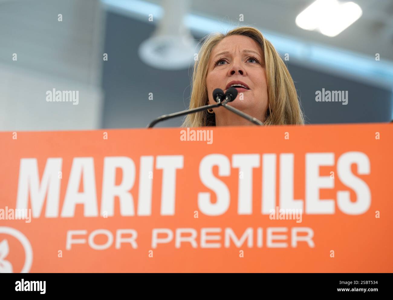 Ontario NDP Leader Marit Stiles speaks during a campaign event in ...