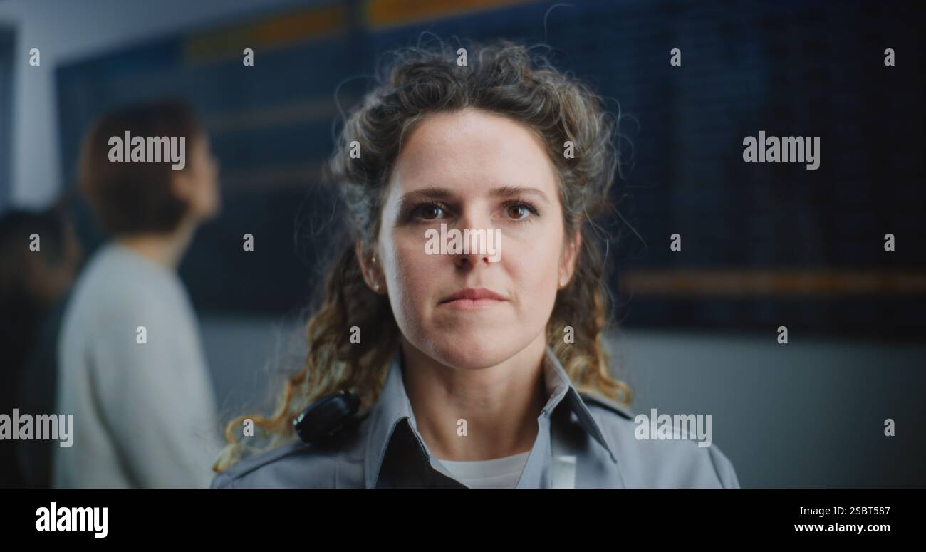 Portrait of Female Security Officer Looking at Camera. TSA Worker in ...