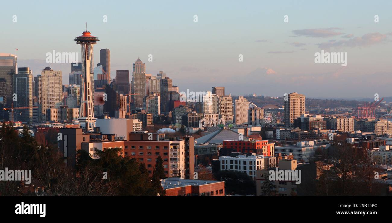 Seattle City Panoramic View with the Iconic Space Needle - High ...