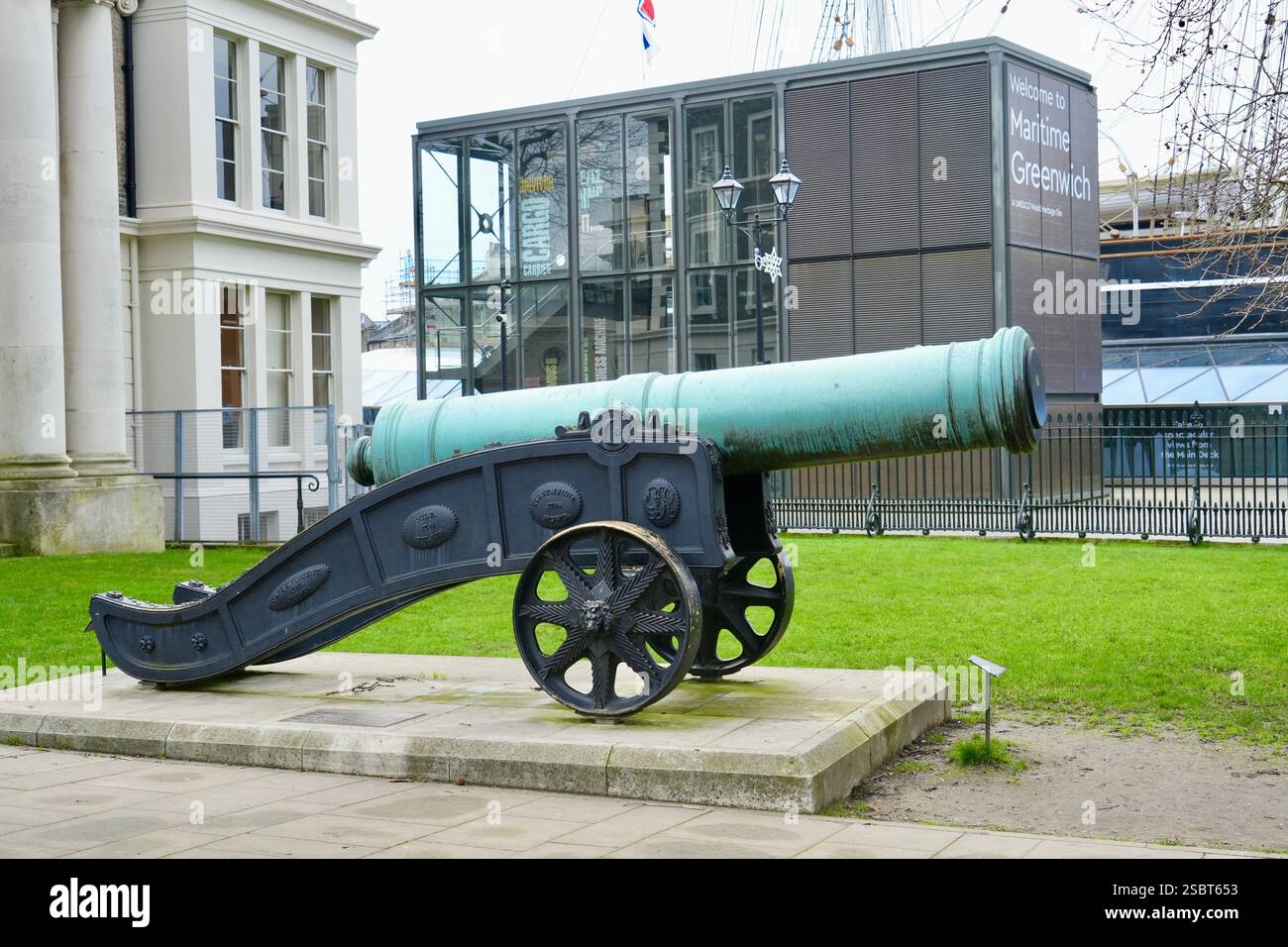 Vintage British Naval Cannon outside The Old Royal Naval College at ...