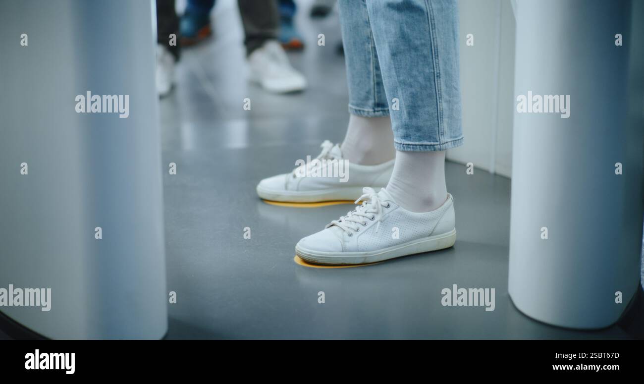 Airport Security Checkpoint: Knee Level Shot of Unrecognizable ...