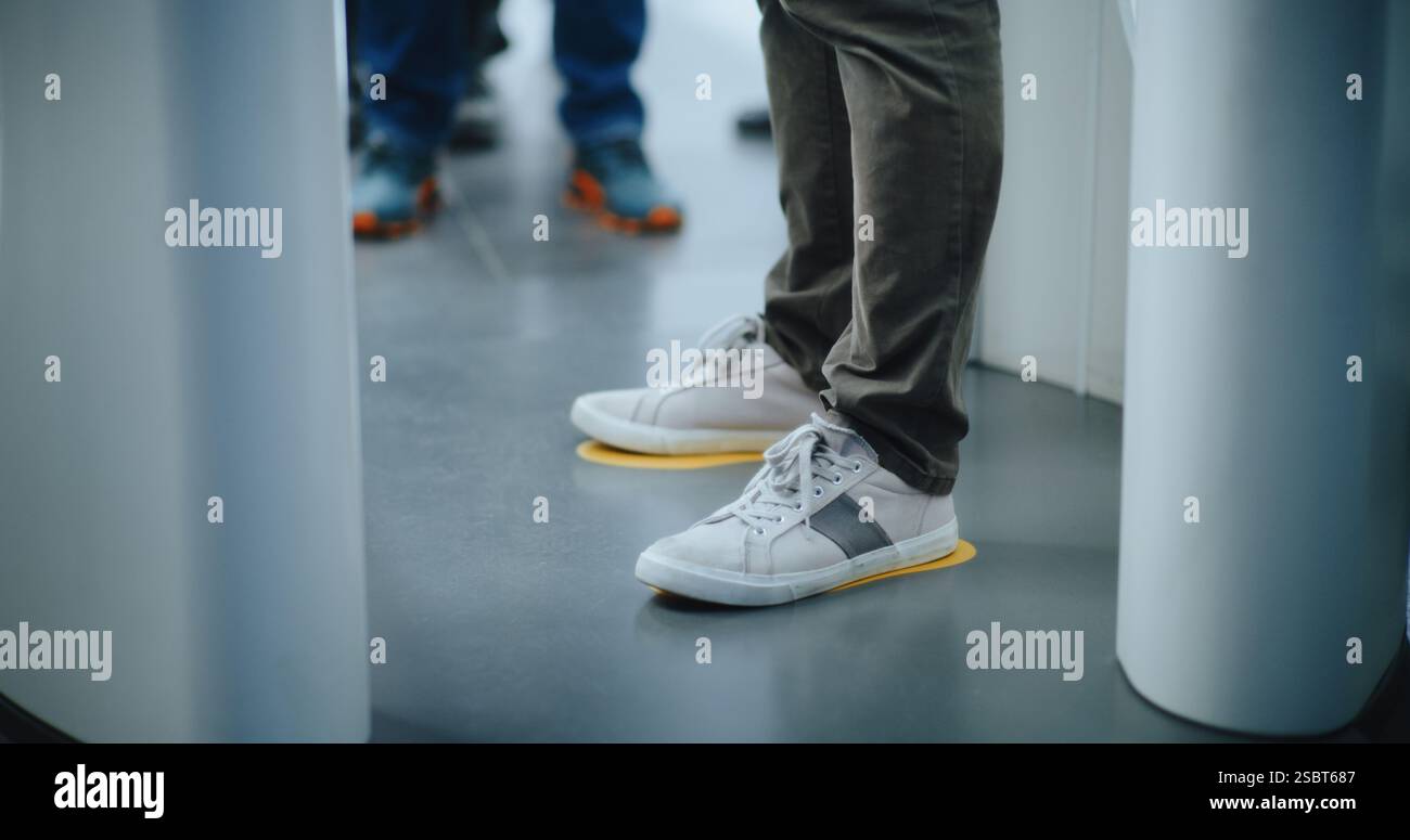 Airport Security Checkpoint: Knee Level Shot of Unrecognizable ...