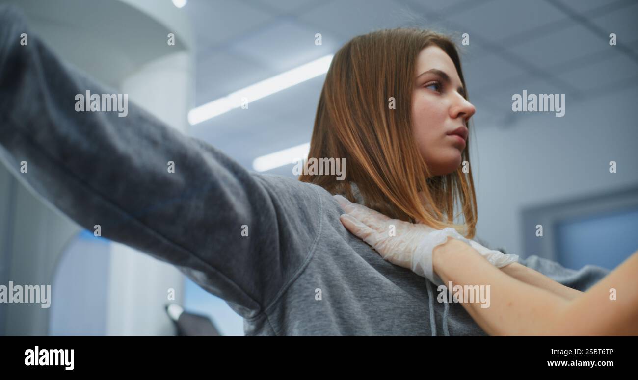 Security Checkpoint in Airport Terminal: Female Security Officer in ...