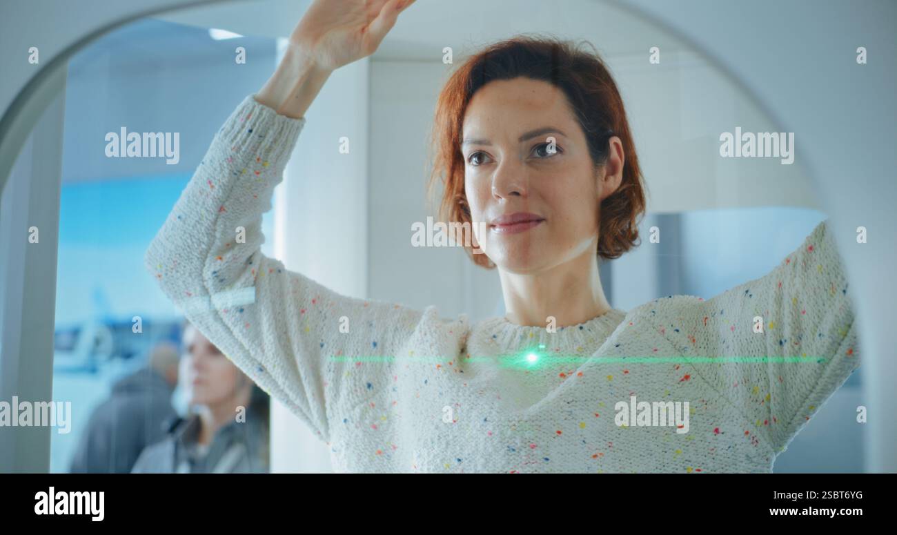 TSA Security Checkpoint in Airport Terminal: Adult Woman Walking ...