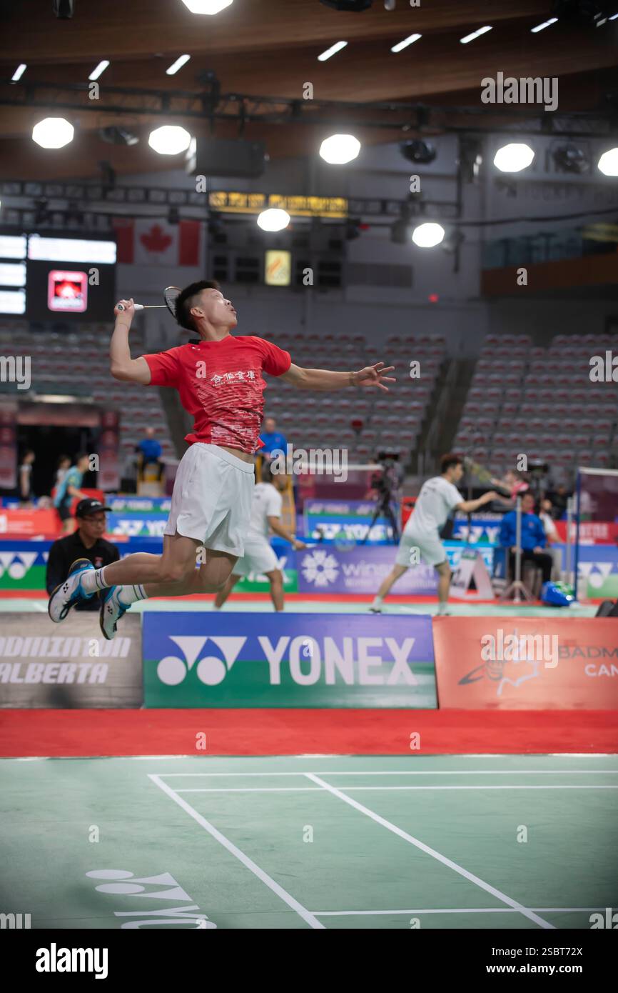 Yang Po-Hsuan and LEE Jhe-Huei (Chinese Taipei) compete against Christopher GRIMLEY and Matthew ...