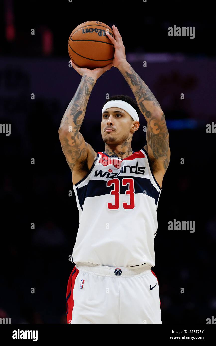 Washington Wizards forward Kyle Kuzma shoots a jump shot during the ...