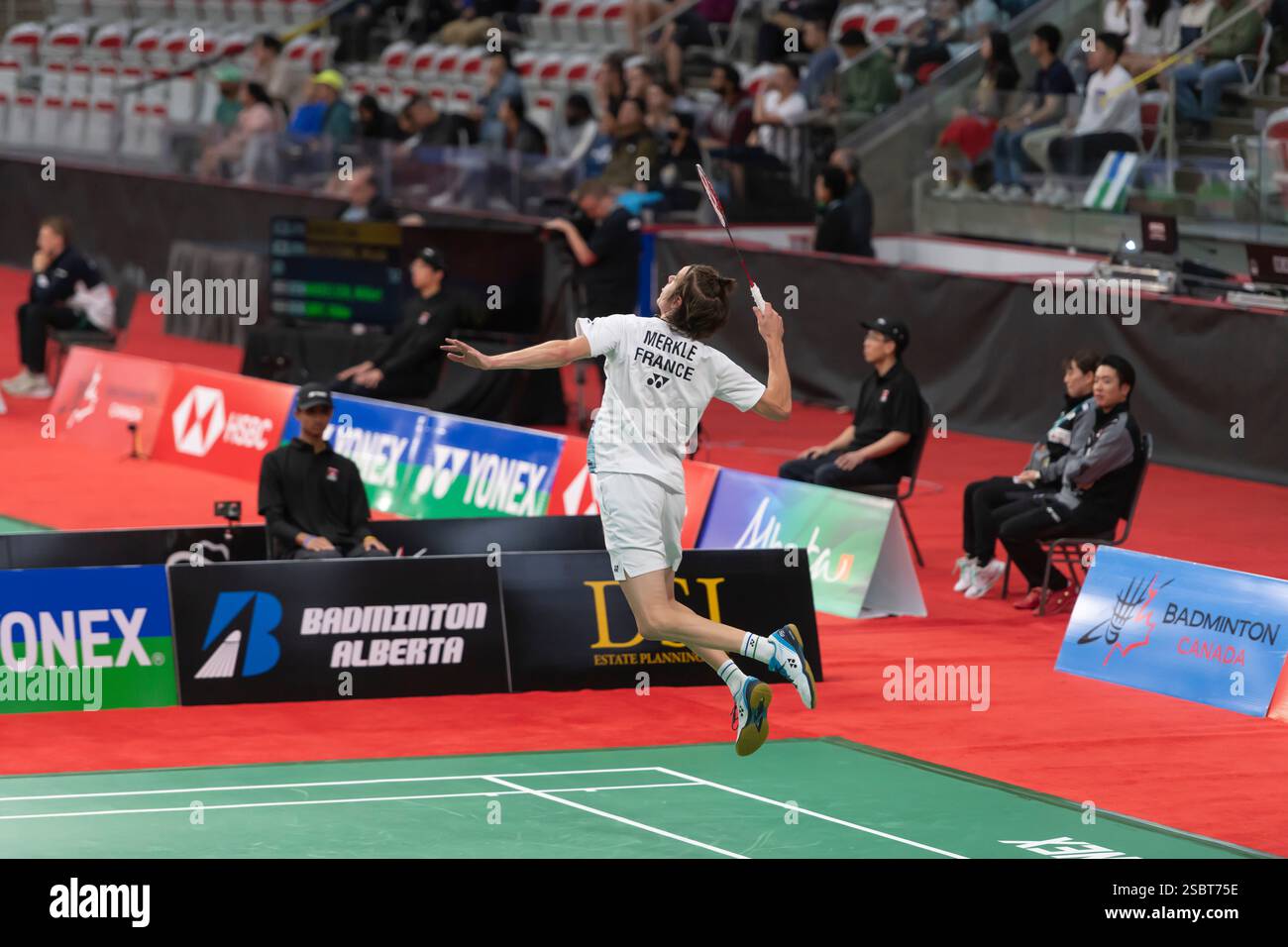 Arnaud Merkle (France) compete against Koki Watanabe (Japan) in men's single match at the 2023 ...