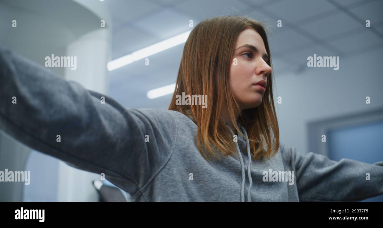 Security Checkpoint in Airport Terminal: Female Security Officer in ...