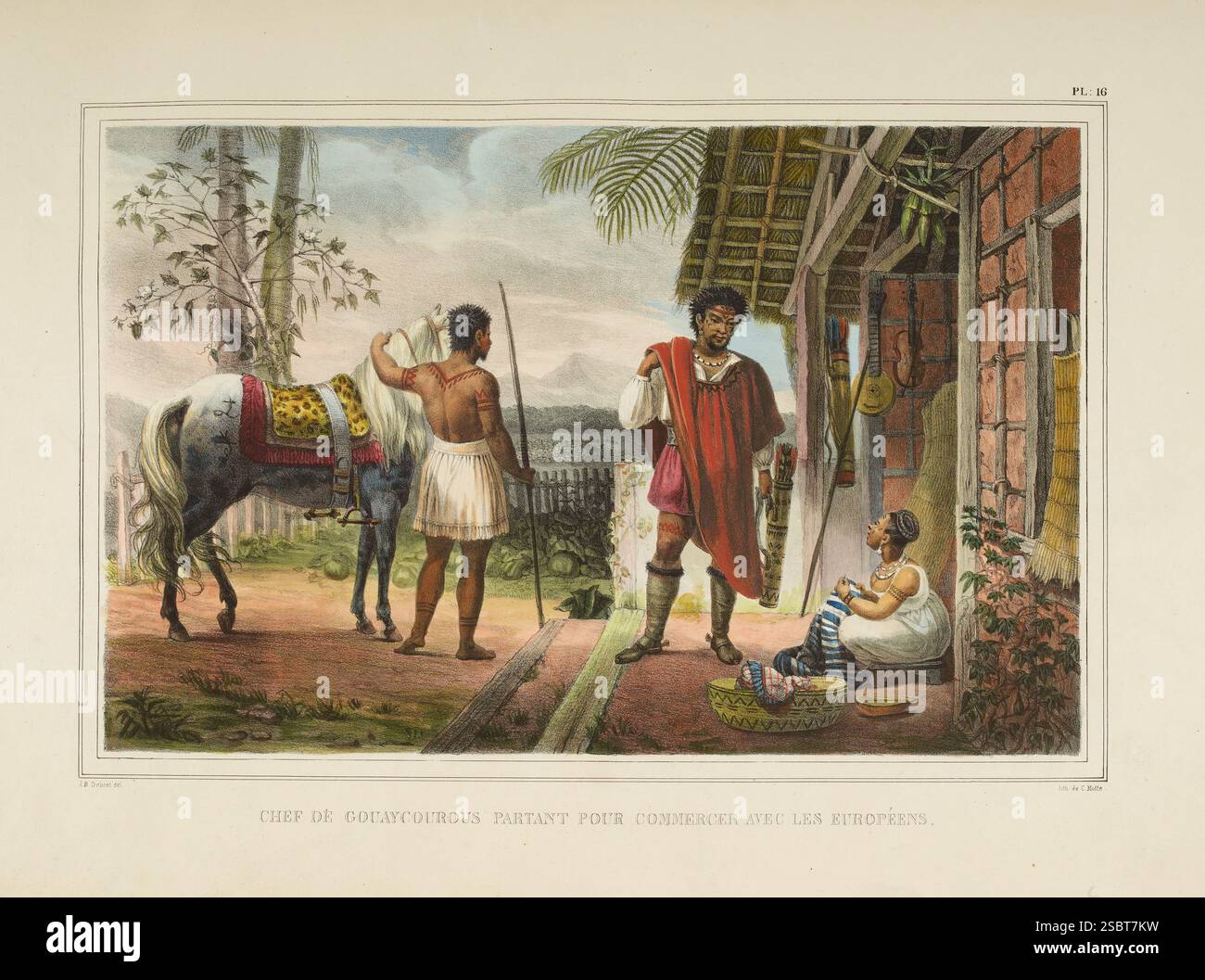 Brazilian Indigenous Chief Gouaycourous in village, on his way to trade ...