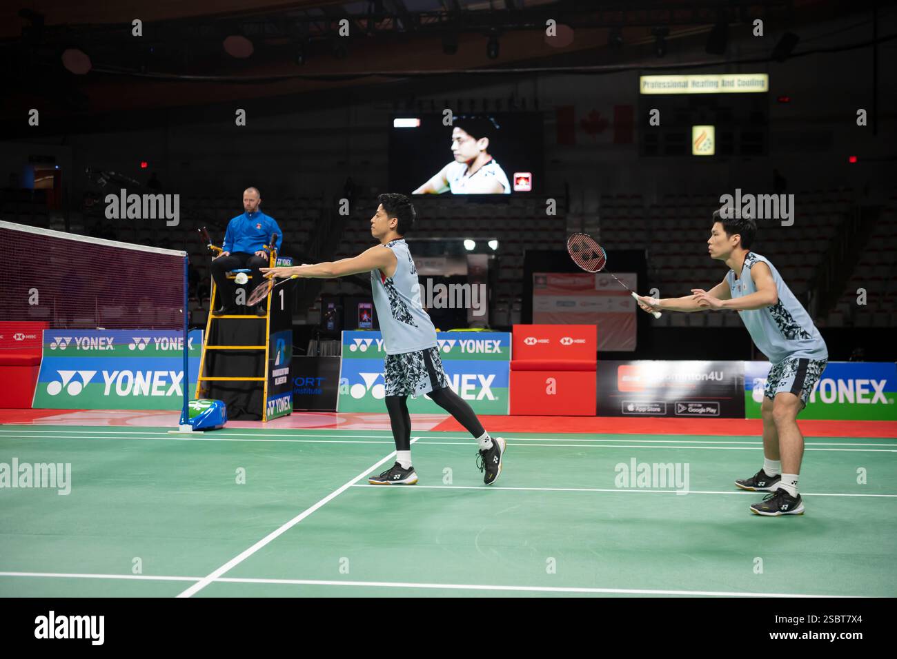 Akira KOGA and Taichi SAITO (Japan) compete against Frederik SØGAARD and Rasmus Kjaer (Denmark ...