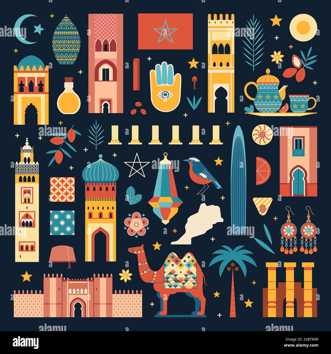 Morocco design elements collection with famous cultural symbols and ...