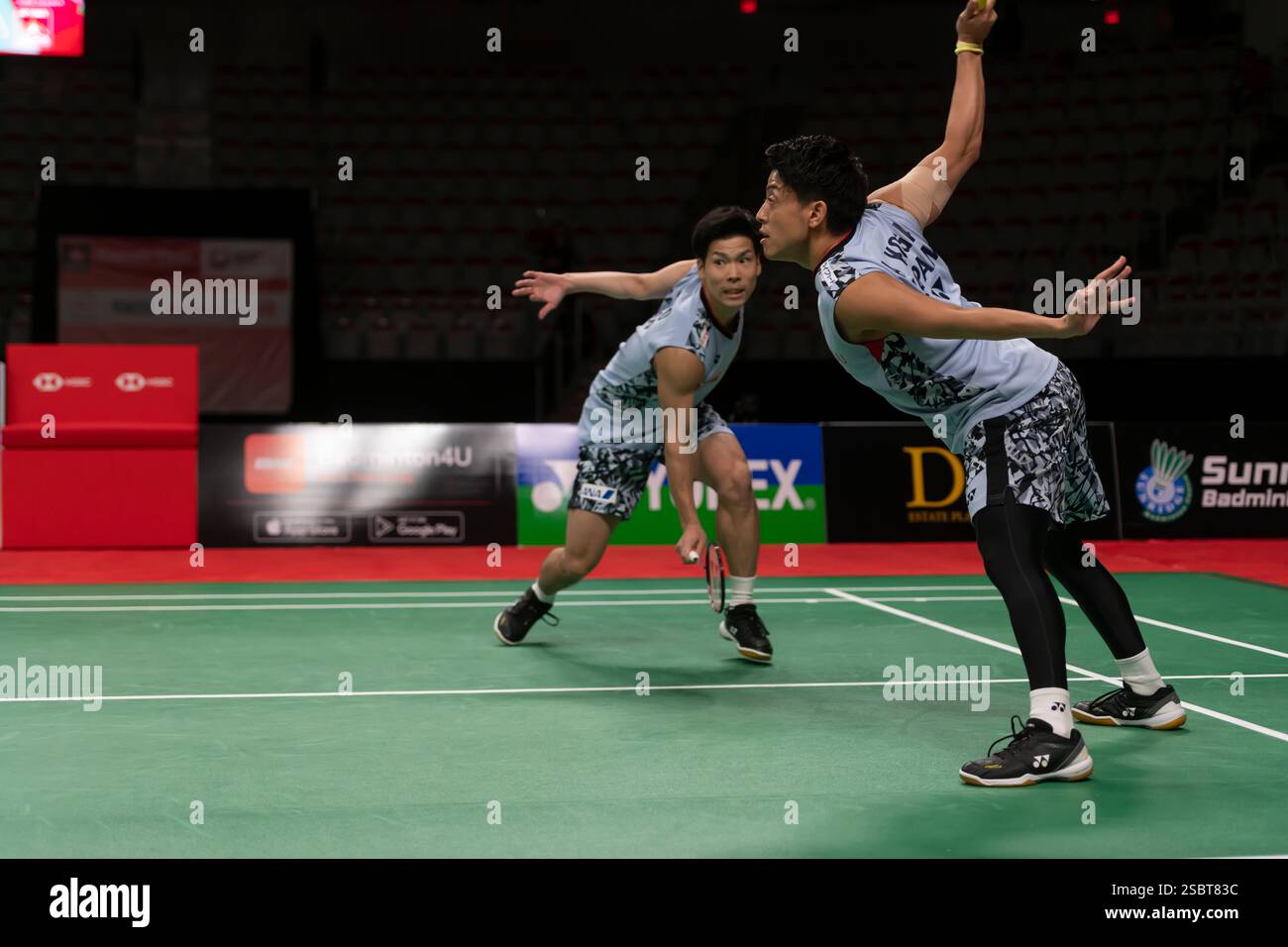 Akira KOGA and Taichi SAITO (Japan) compete against Frederik SØGAARD and Rasmus Kjaer (Denmark ...