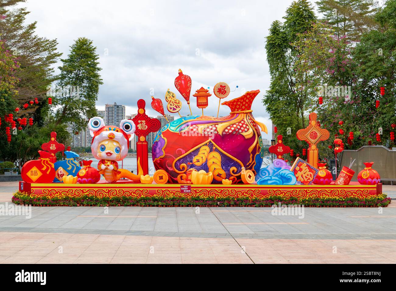 QingYuan GuangDong China-February 3, 2025: Chinese New Year decorations ...