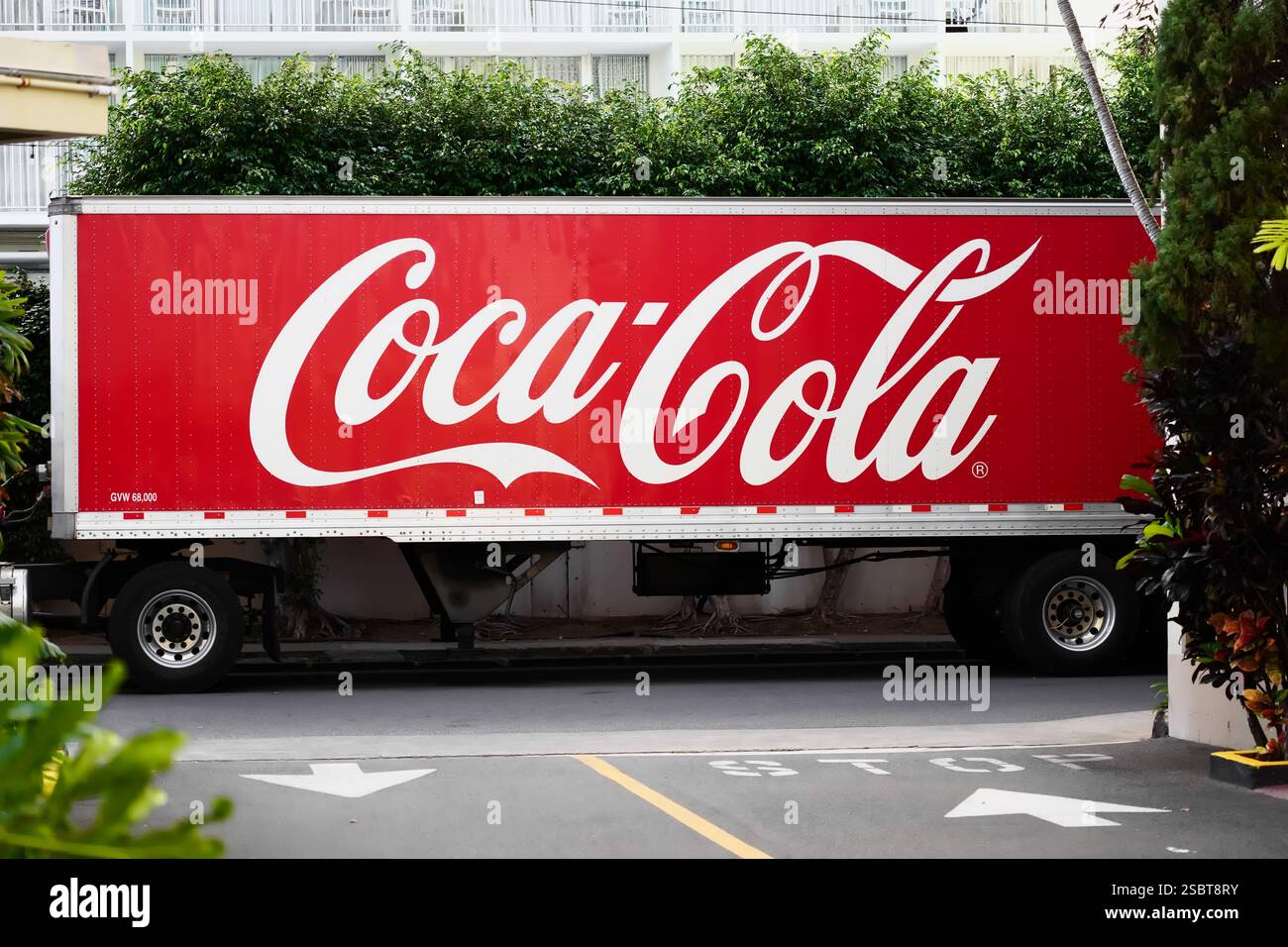 Honolulu, HI - Jan. 21, 2025: Coca-Cola company logo on delivery truck ...