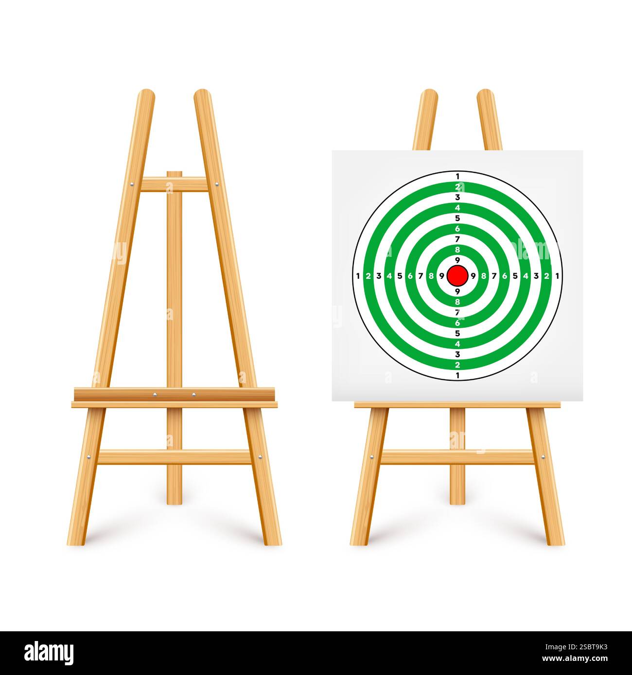 Shooting range target on a wooden easel stand. Paper target with ...