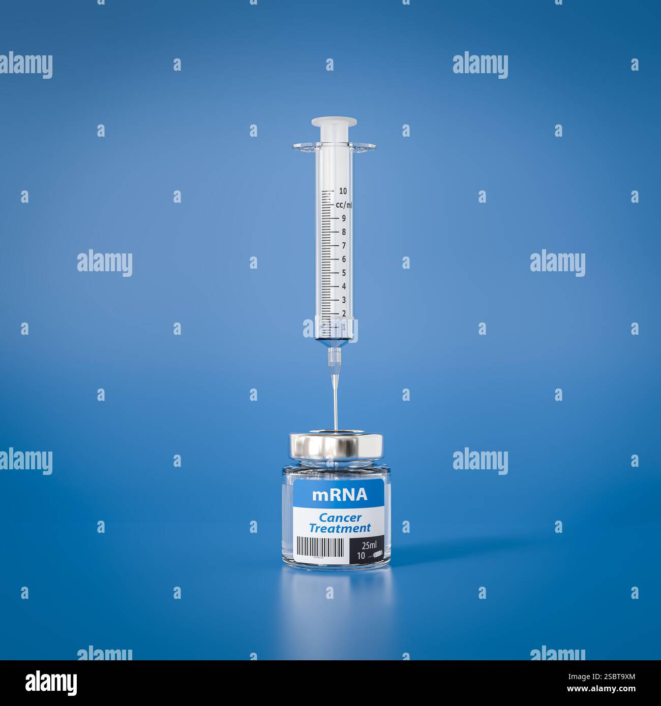 A vial of a fictitious mRNA based cancer treatmentwith a syringe stuck ...