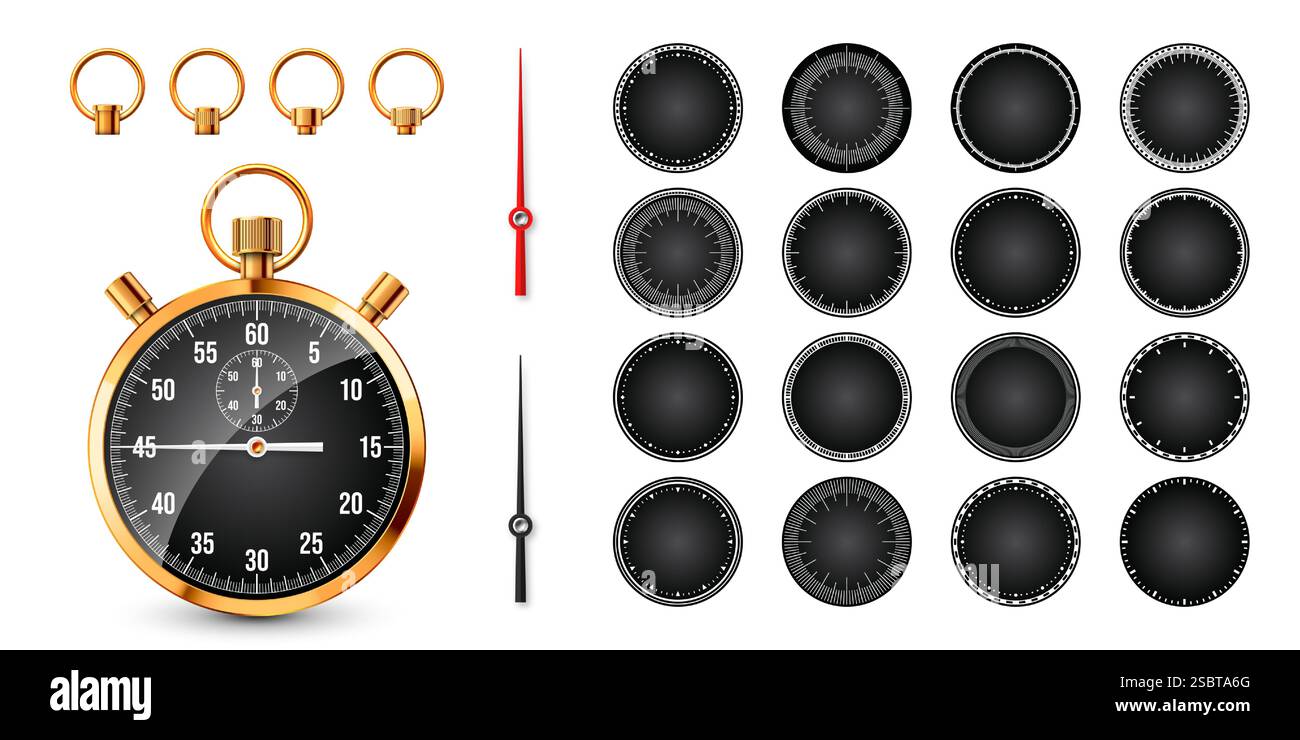Realistic classic stopwatch. Shiny golden metal chronometer, time ...