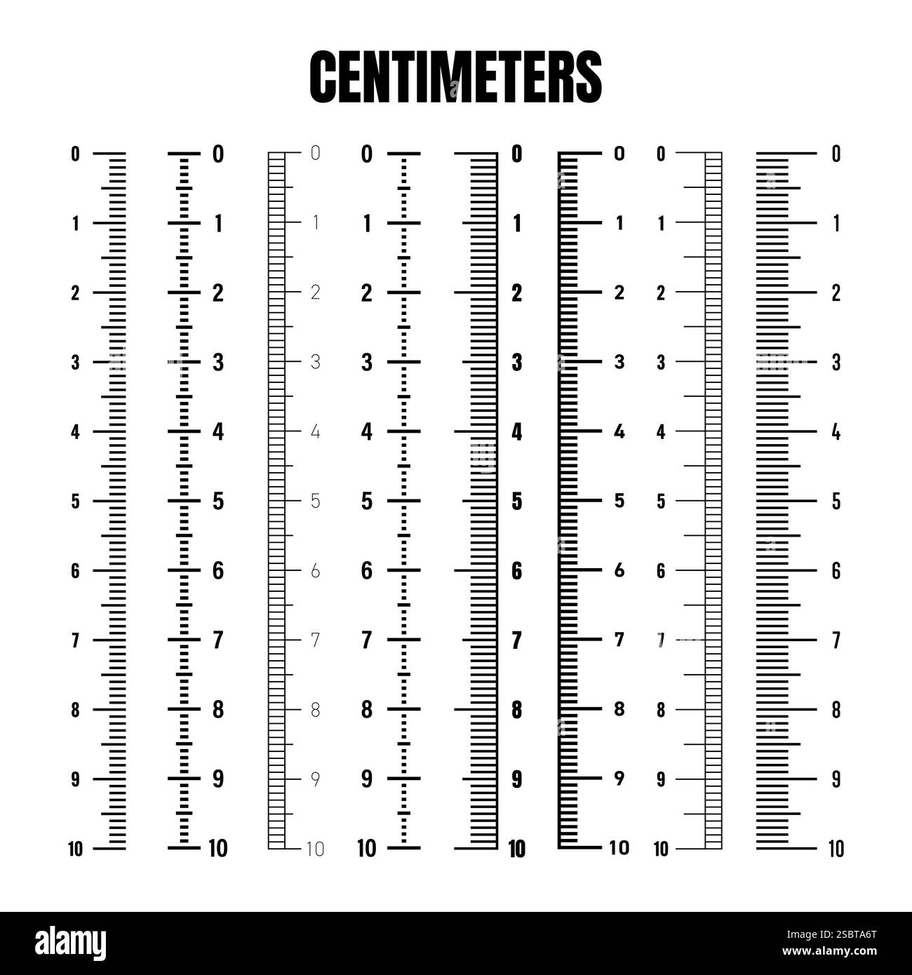 Vertical centimeter scale for measuring length or height. Various ...