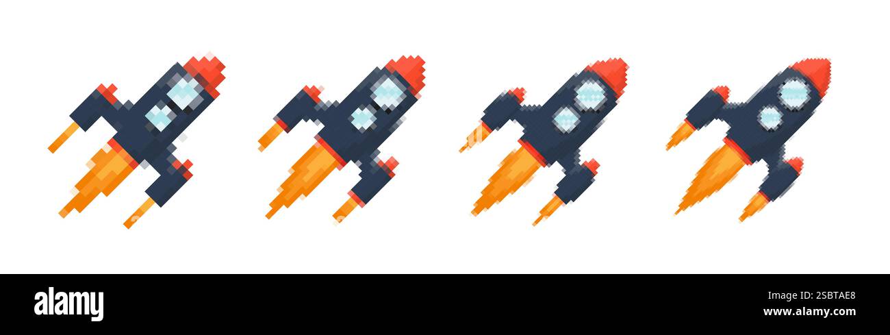Pixel art rocket with fiery trails, retro games, space-themed designs ...