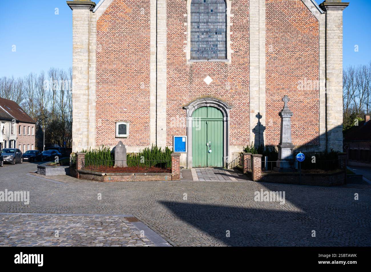 The Saint Stephen catholic church in the village center of Brussegem ...
