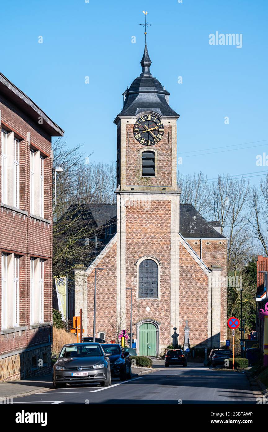 The Saint Stephen catholic church in the village center of Brussegem ...